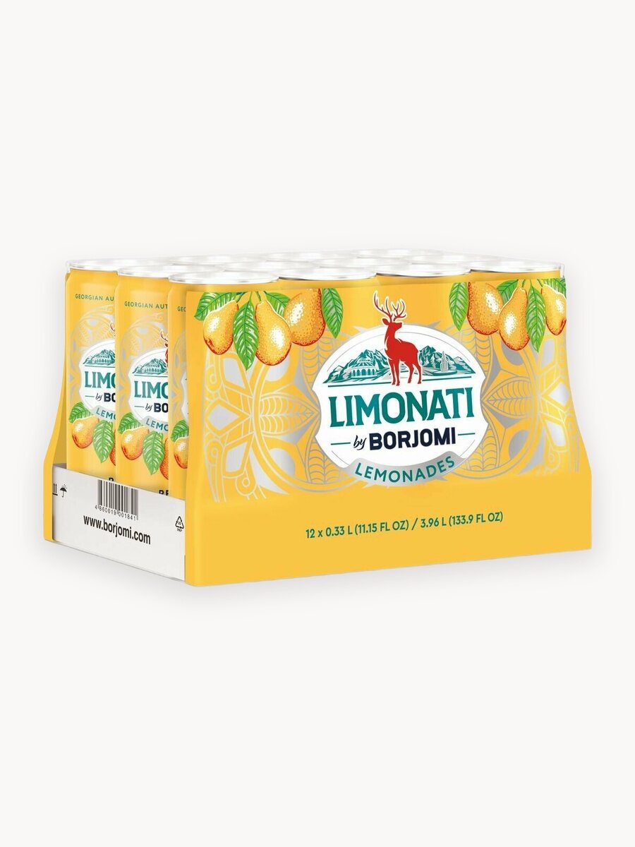Грузинский лимонад Лимонати от Боржоми Груша, 12 шт х 0,33 л