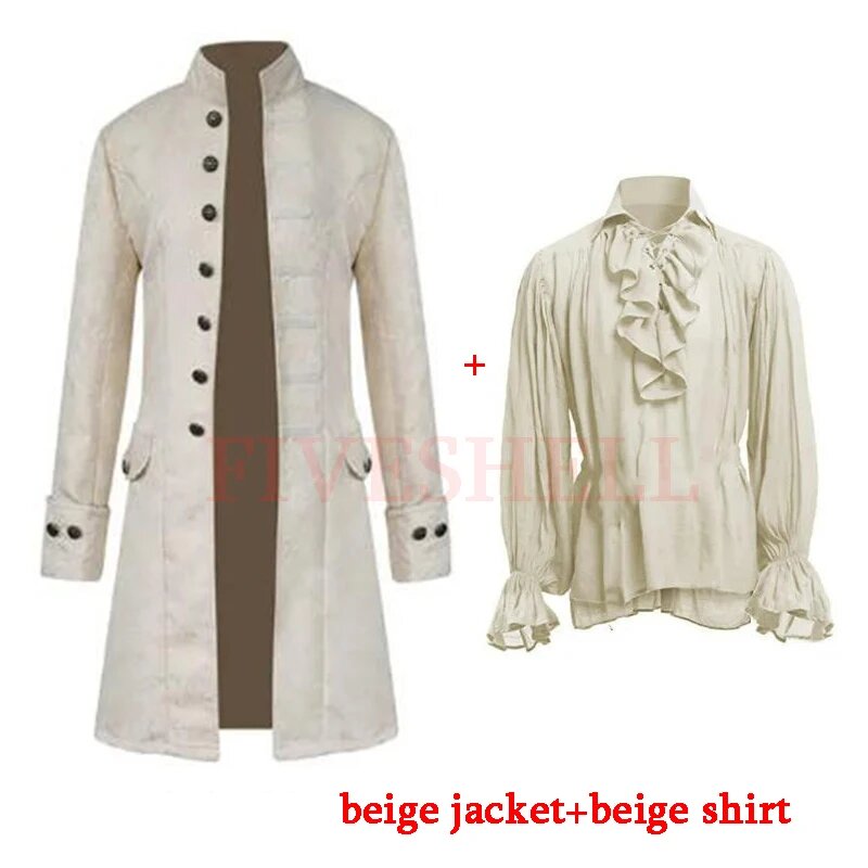 Мужской костюм вампира для косплея Бежевый, L, package as show