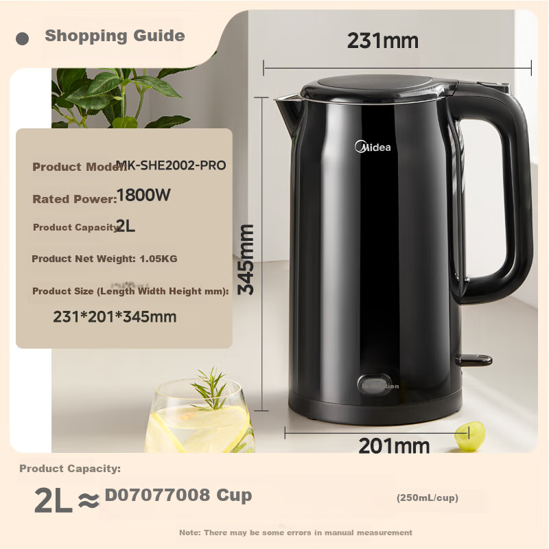 Midea Electric Kettle 2L Stainless Steel Water Boiler MK-SHE2002-PRO