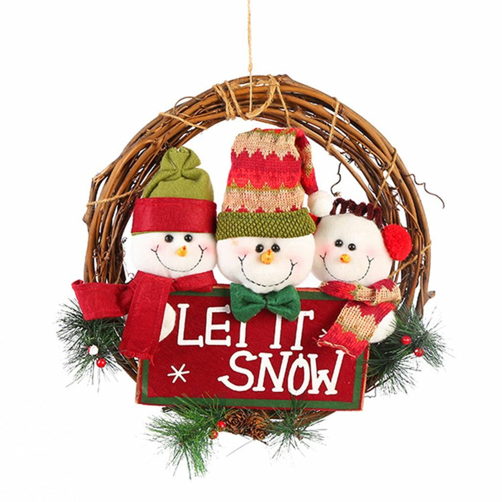 Рождественский венок Санта Клаус Снеговик Олень из массива дерева Ротанг-0036 Снеговик