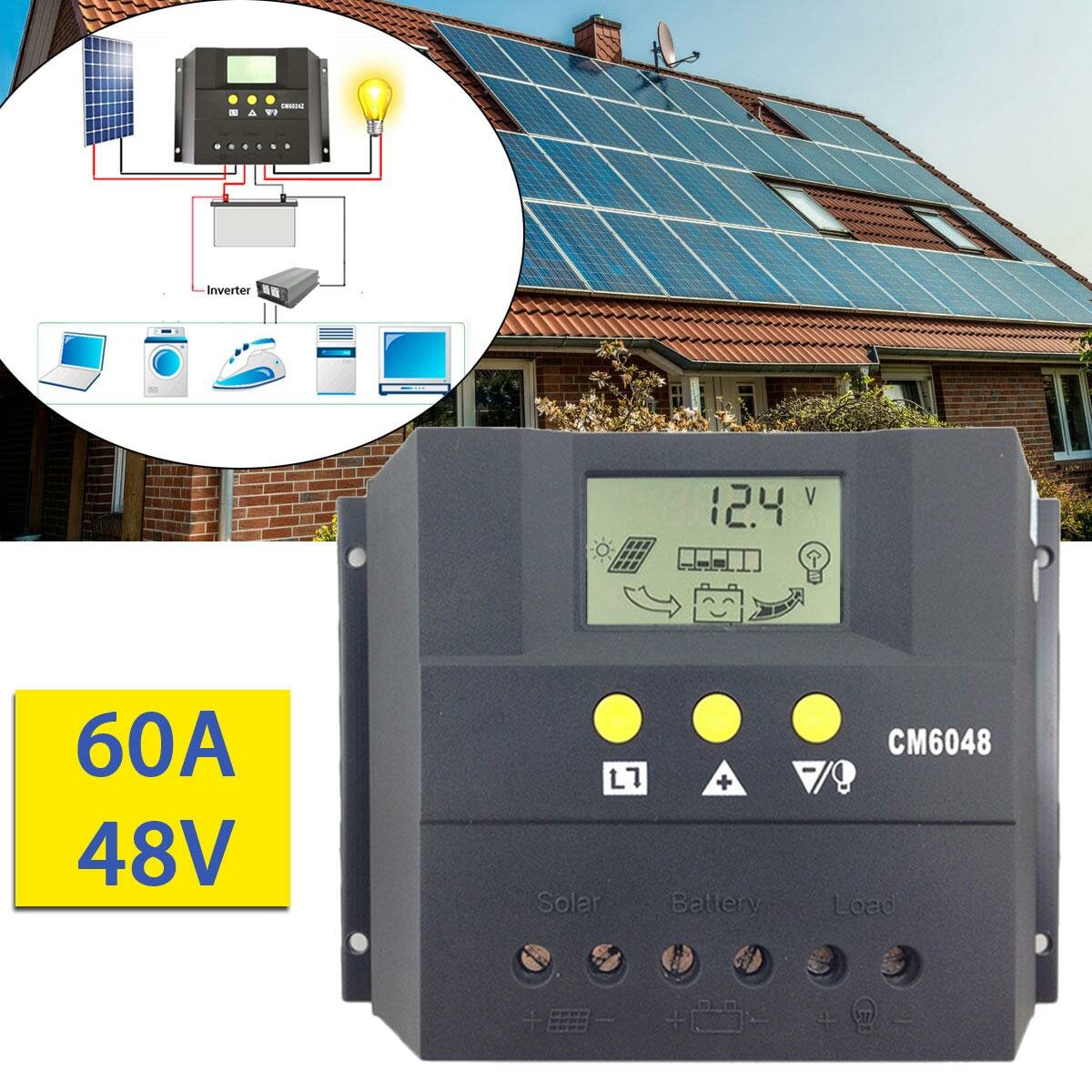 60A Солнечный контроллер заряда 48V LDC дисплей ШИМ регулятор зарядного устройства Новый -