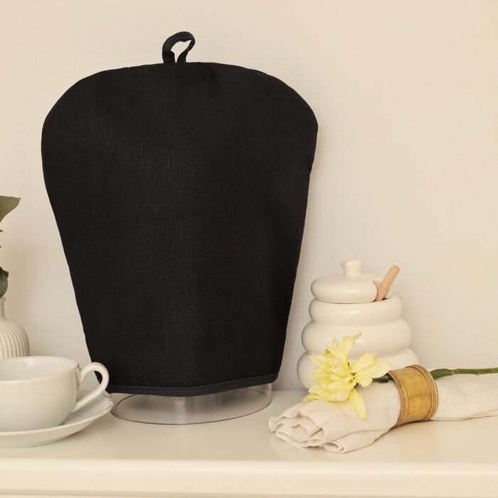 Грелка на чайник Этель Home collection black 28х28см, 45%лён, 55%хл