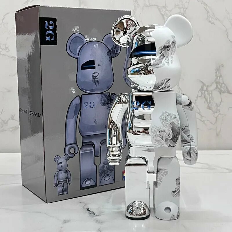 Bearbrick400%28см Игрушечная Статуя Медведя,28, База Сораяма 2G, белый, черный, серебристый