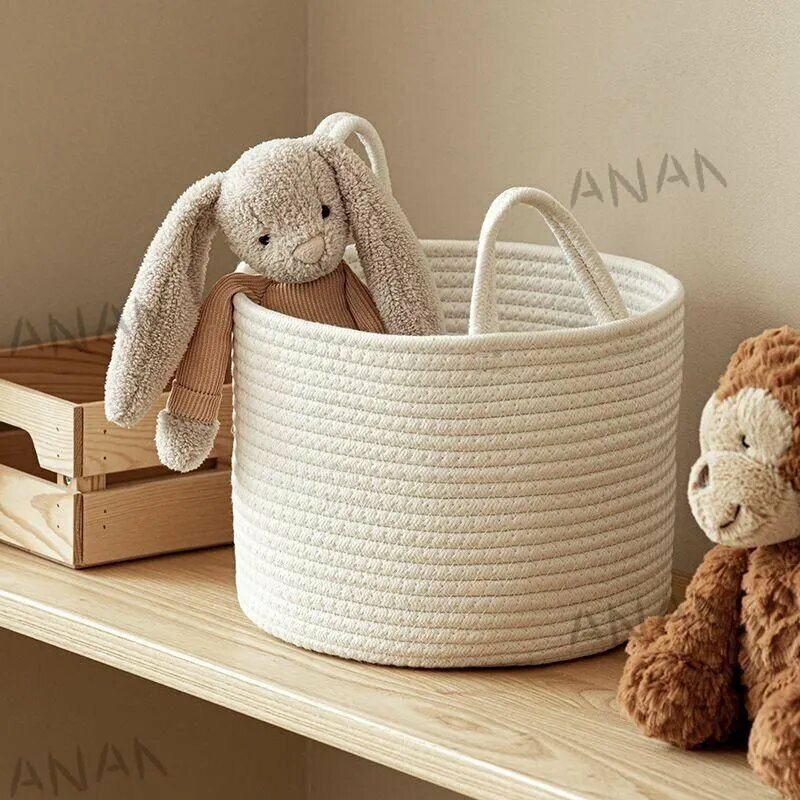 Корзина для белья WarmLiv, ручная вязка, джутовая, хлопок, белая, 12,5 л