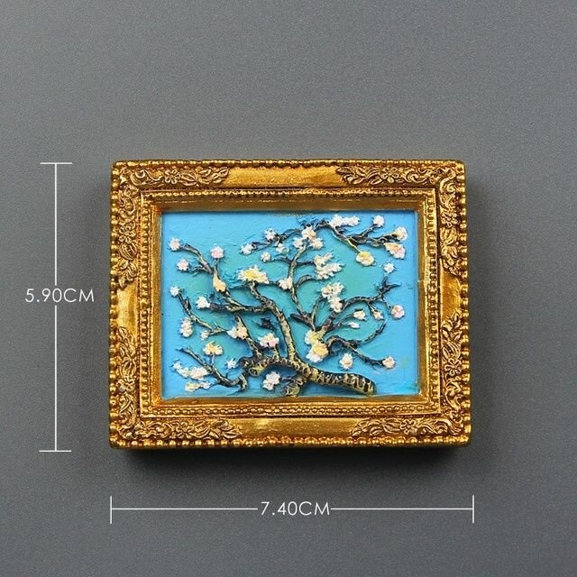 Цветущая абрикосовая цветка с рамкой, всемирно известная картина, 3D магнитный магнит на холодильник