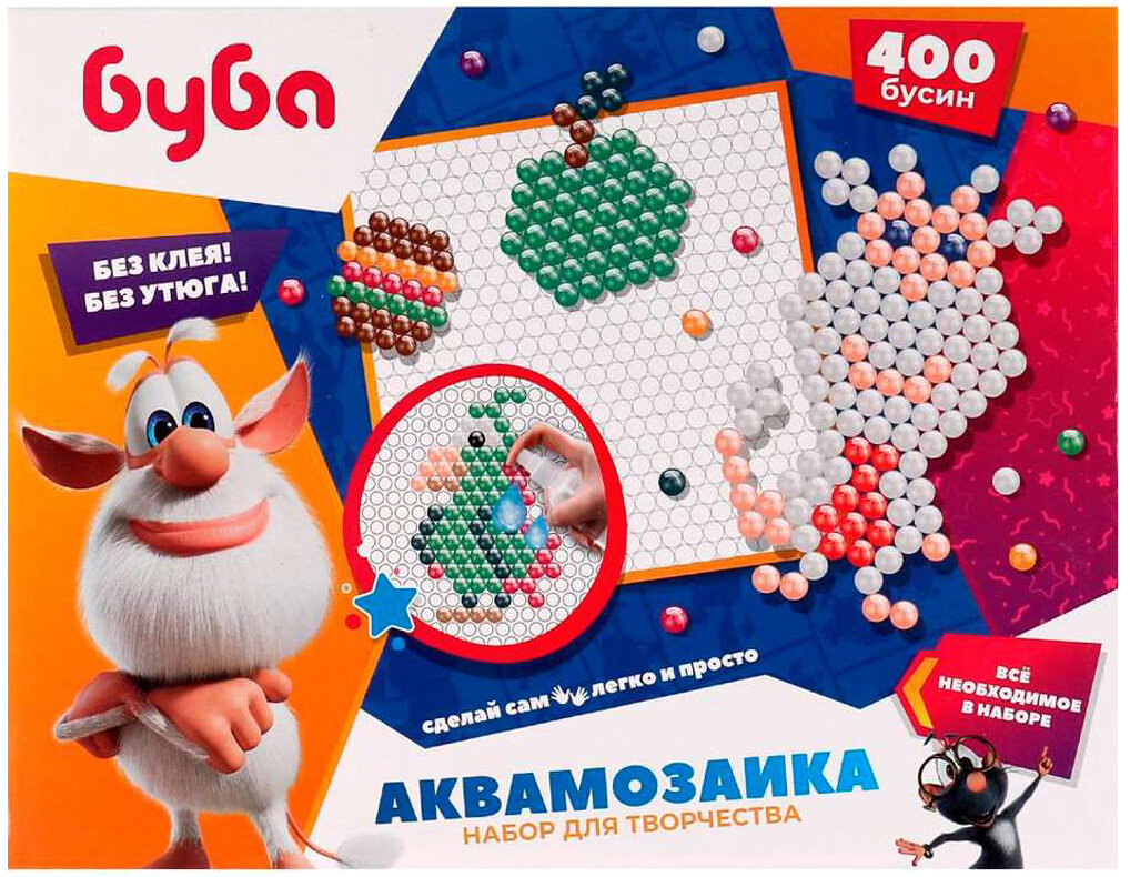 Аквамозаика с трафаретом "Буба", набор для детского творчества, создание объемных фигурок из бусин, развивающая игра для детей, 400 деталей