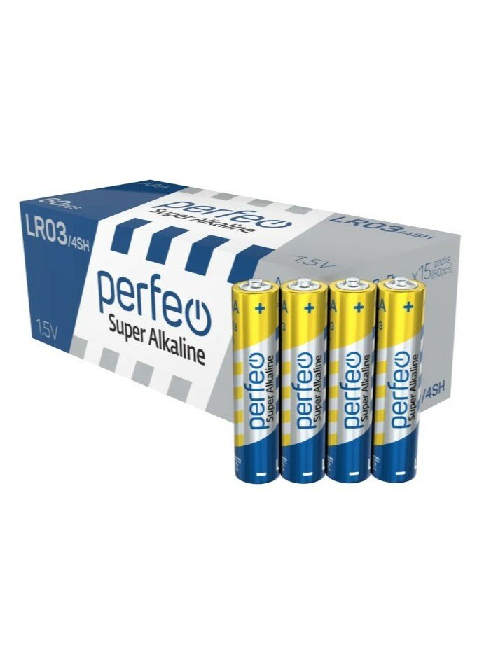 Батарейки Perfeo "Super Alkaline", щелочные, типоразмер AAA, 1.5V, 60 штук