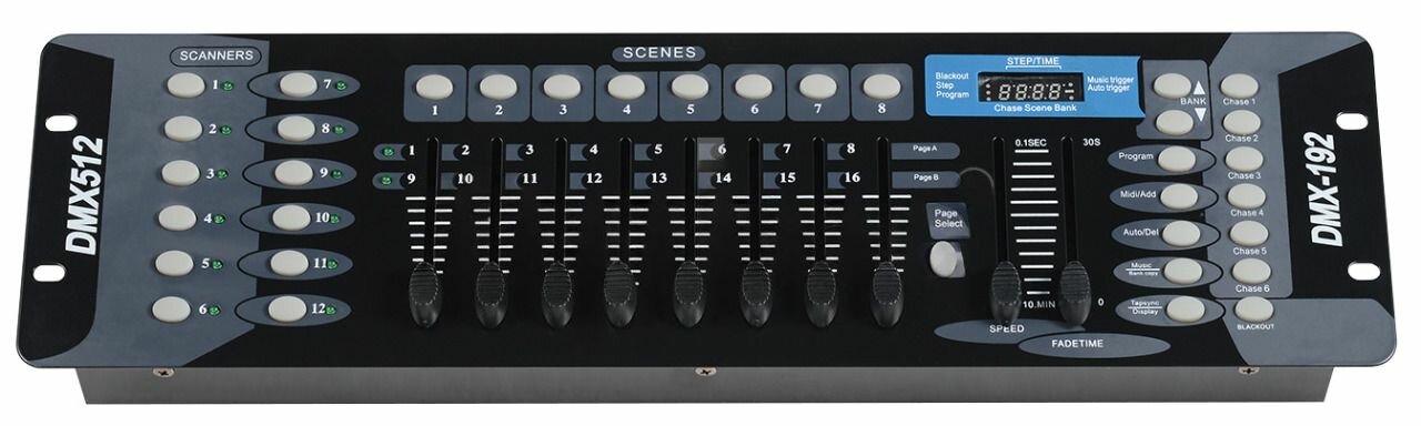 DMX контроллер Tarboc RH-512, 192 канала, 12 приборов по 16 каналов, 8 фейдеров