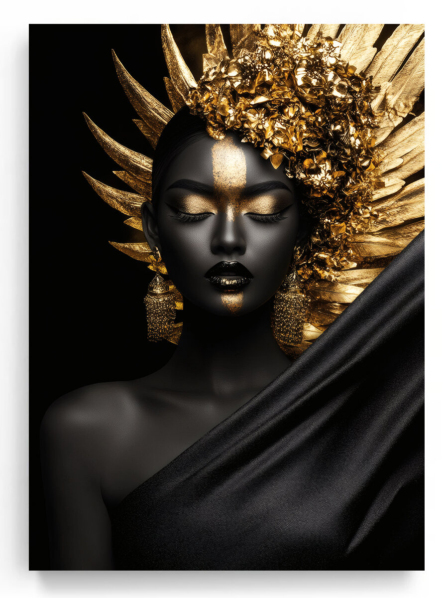 Картина на холсте - "Африканская женщина в золоте, лицо негритянки", 40х60 см.