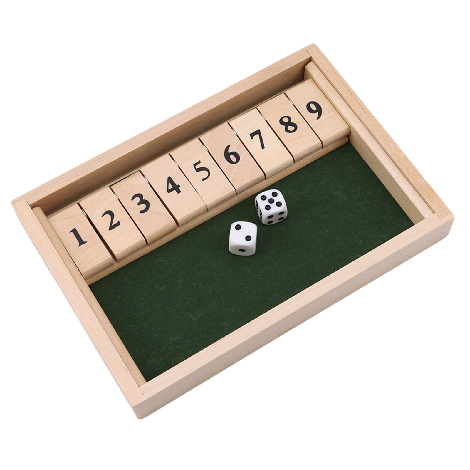 Настольная игра Shut the Box из дерева с 9 цифровыми фишками и 2 кубиками. Интерактивная классическая семейная игра для взрослых, подходит для отдыха дома и распития напитков.