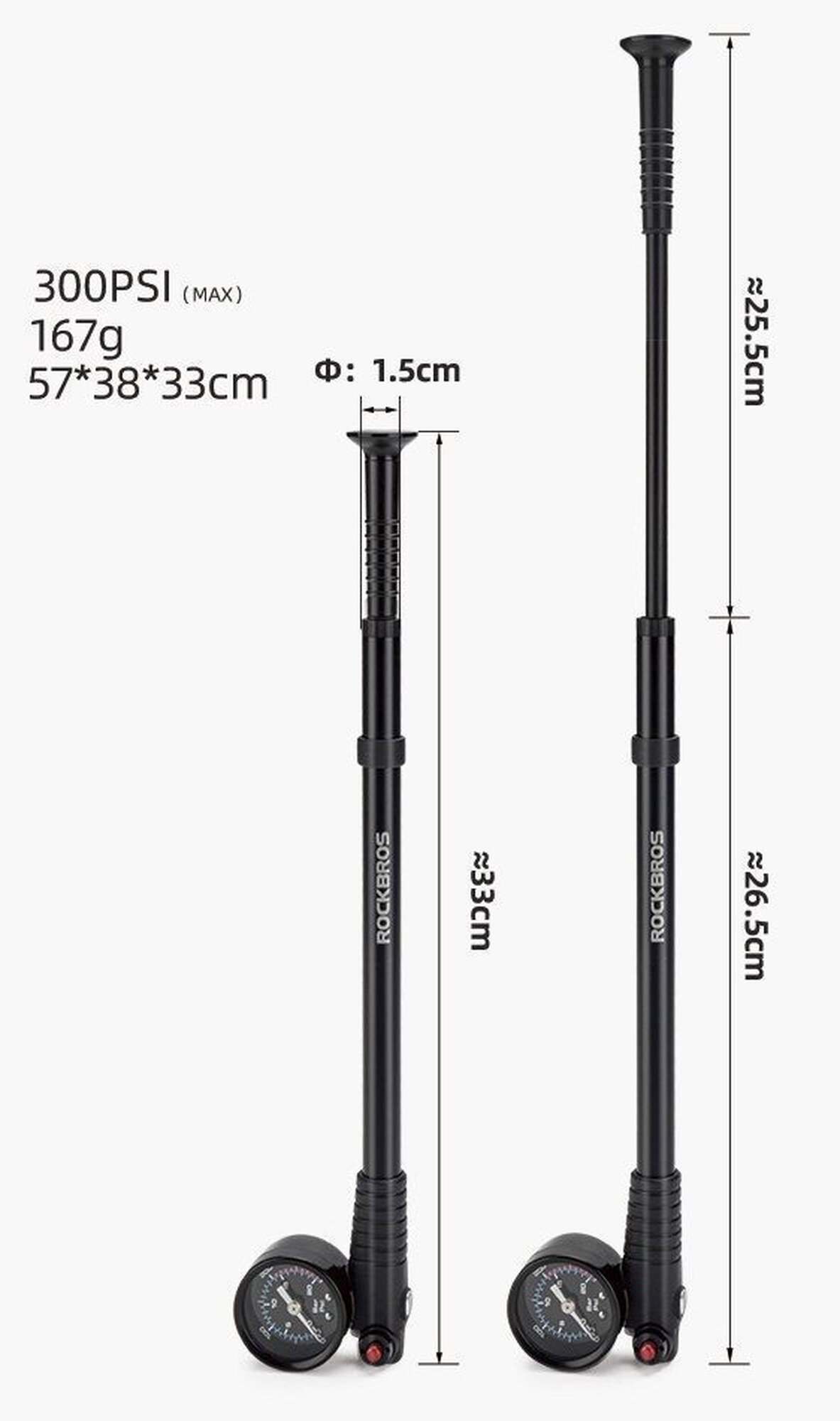 Велосипедный вилочный насос 300PSI с манометром Rockbros, черный