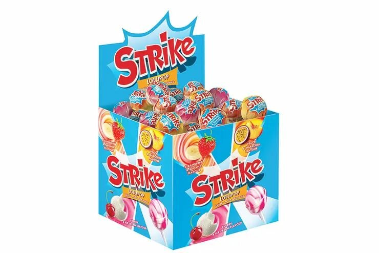 Strike , карамель на палочке с молочно-фруктовым вкусом, 11,3 г (упаковка 50 шт) Трио фруктово-ягодных вкусов с добавлением молока!