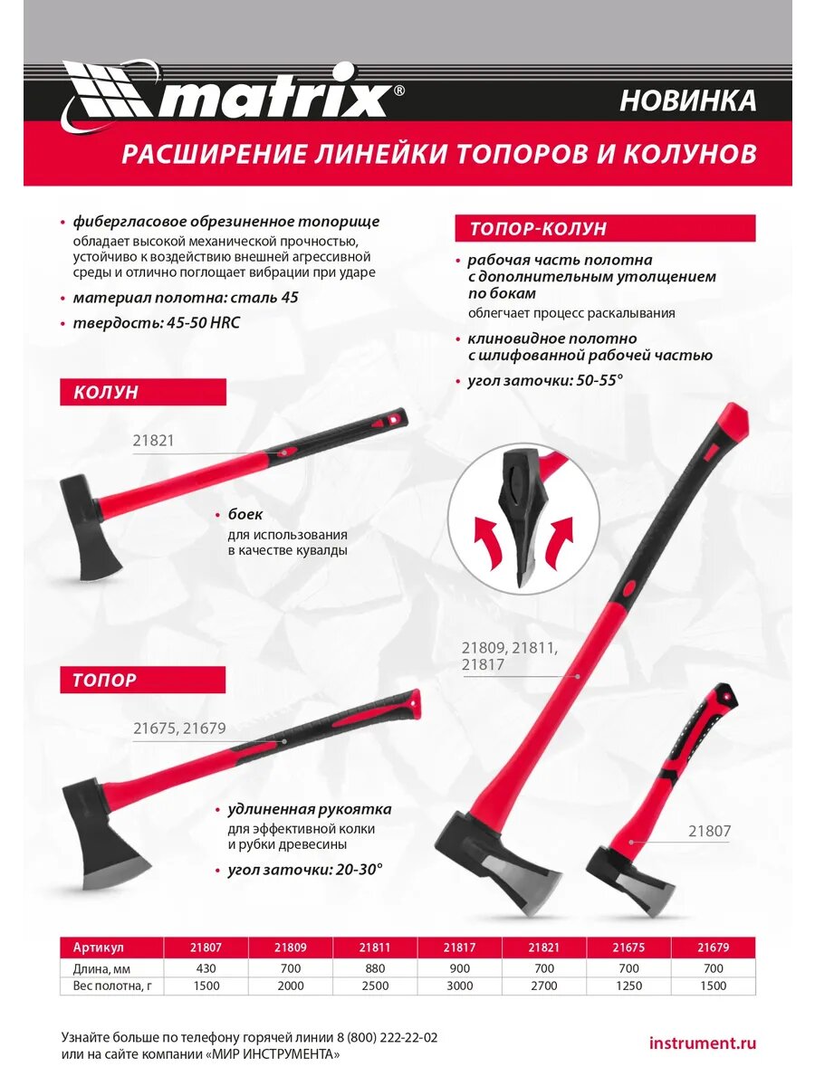 Колун, 2700 г, фибергласовое обрезиненное то, MATRIX, 21821