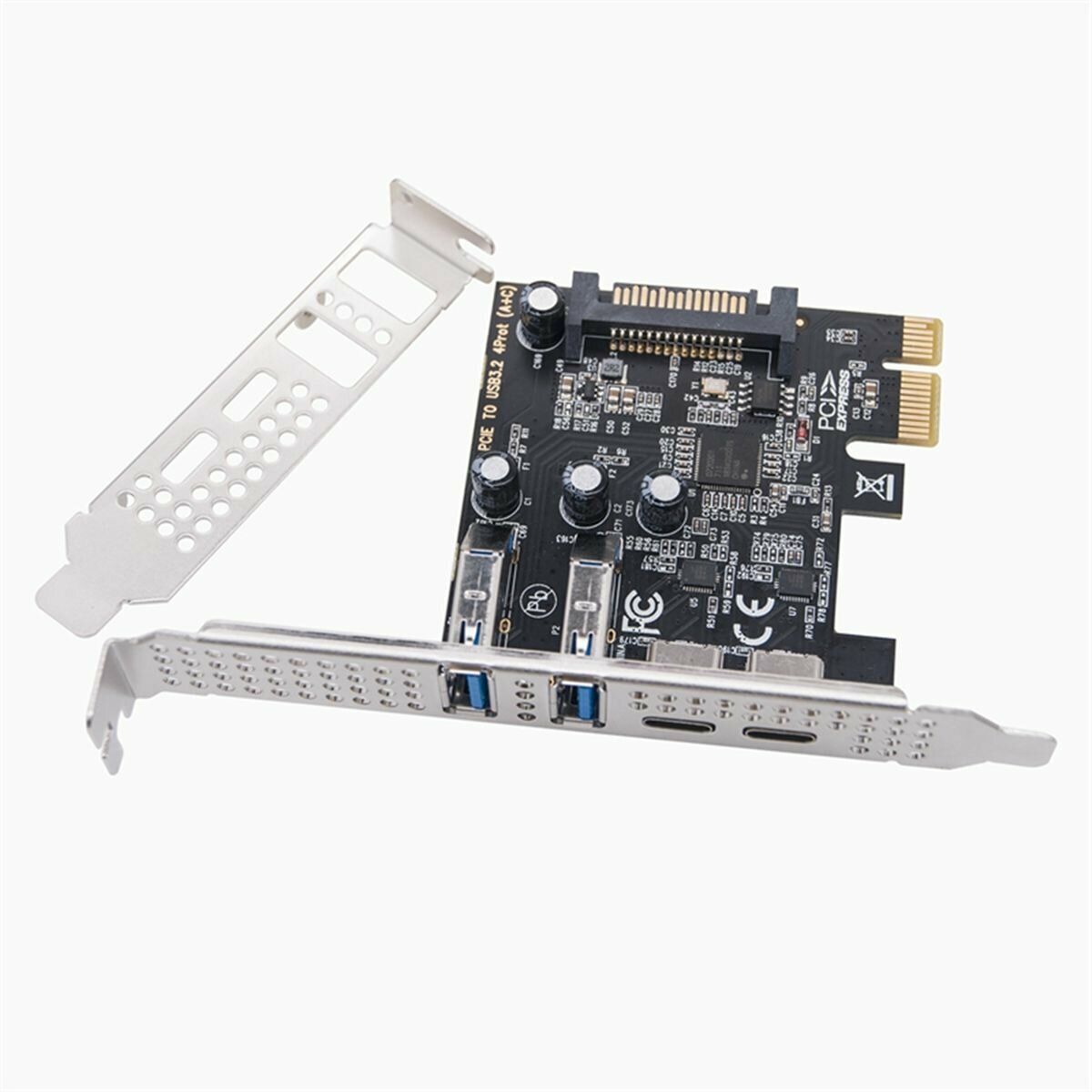 Адаптер карты PCIe Type C USB 3.2 Gen1 5 Гбит/с, плата PCI Express, 2 порта USB A+2 порта Type-C/расширение USB3.2 PCI-E