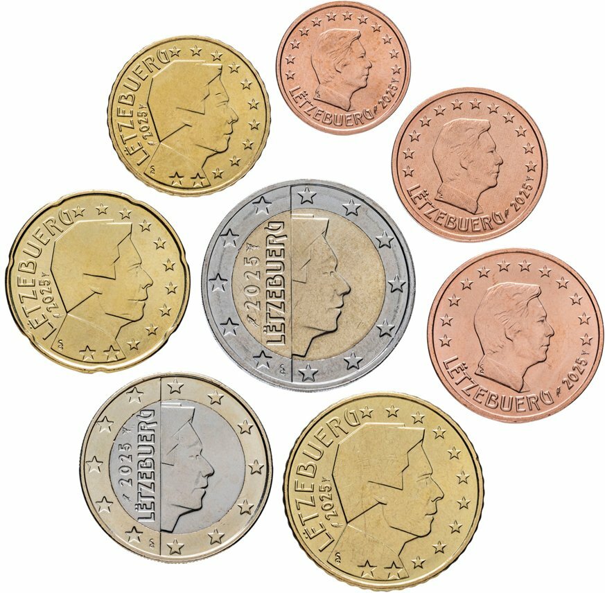 Люксембург полный годовой набор из 8 монет евро 2025, Биметалл, нордик, сталь с медным покрытием, в сохранности UNC