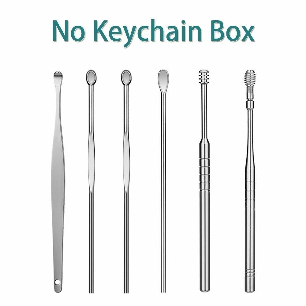 Набор для удаления ушной серы, набор из 6 ушных палочек, инструмент для чистки ушей, кюретка для ушей из нержавеющей стали, инструмент для удаления ушной серы (нет футляра для хранения)