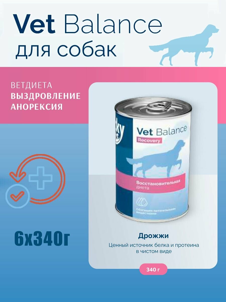 Влажный диетический корм для собак Lucky bits Recovery в период анорексии, выздоровления, 6 шт по 340 гр.