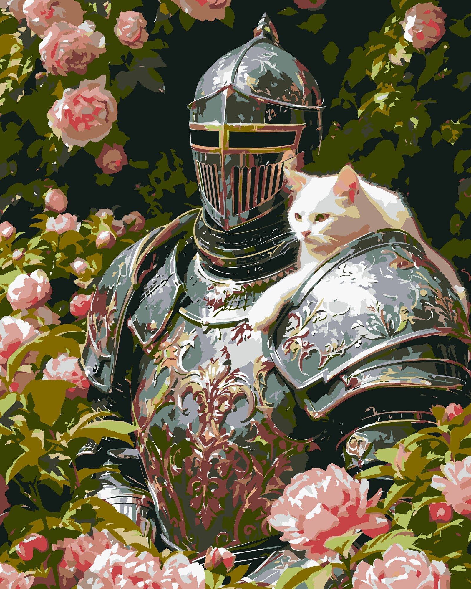 Картина по номерам S82 "Рыцарь с котиком" 40X50