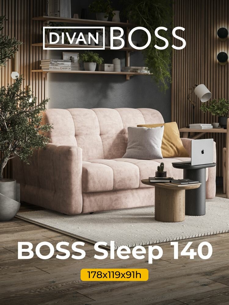 Диван-кровать с ящиком для хранения Boss Sleep 140, аккордеон, велюр Royal пион, 178x119x91 см