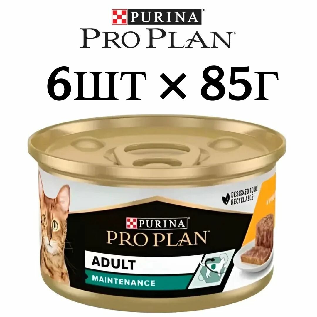 Корм для кошек Pro Plan ADULT, паштет со вкусом курицы, для чувствительного пищеварения (6шт по 85г)