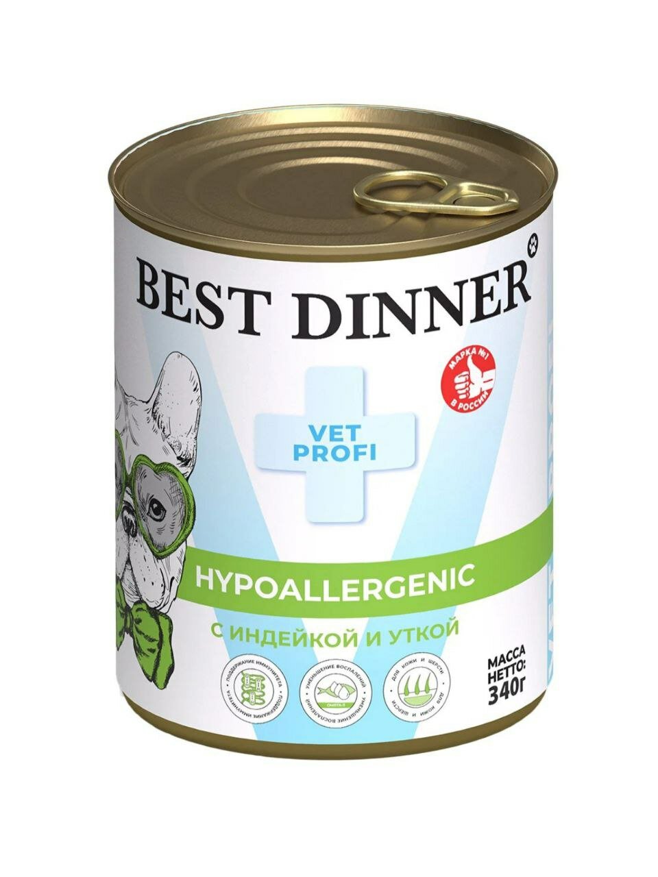 Бест Диннер Vet Profi Hypoallergenic Exclusive консервы для собак "Индейка/утка",340г х 6шт