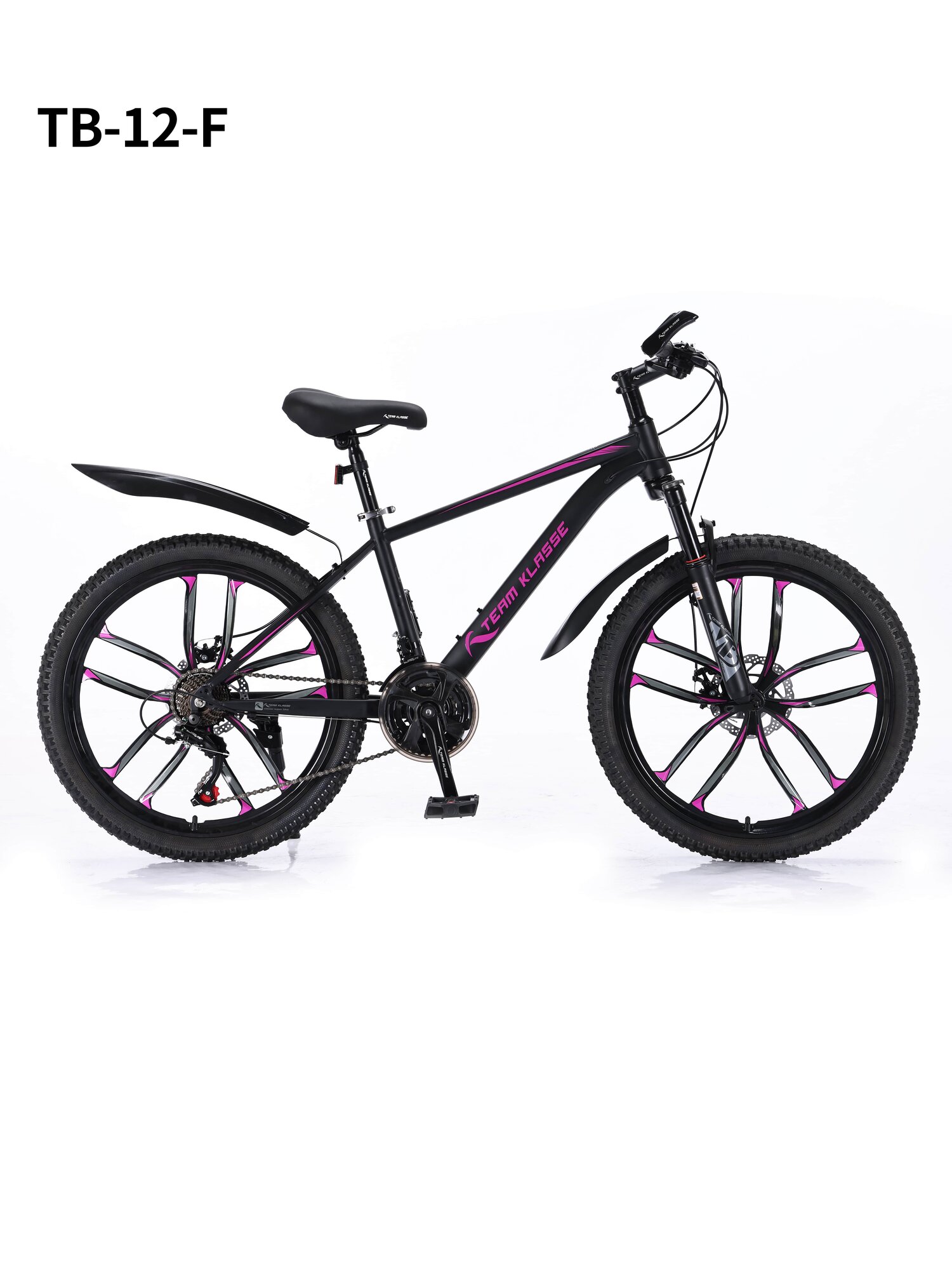 Велосипед Team Klasse TB-12-F, стальной, горный, 24 дюйма, 21 скорость, чёрный/розовый