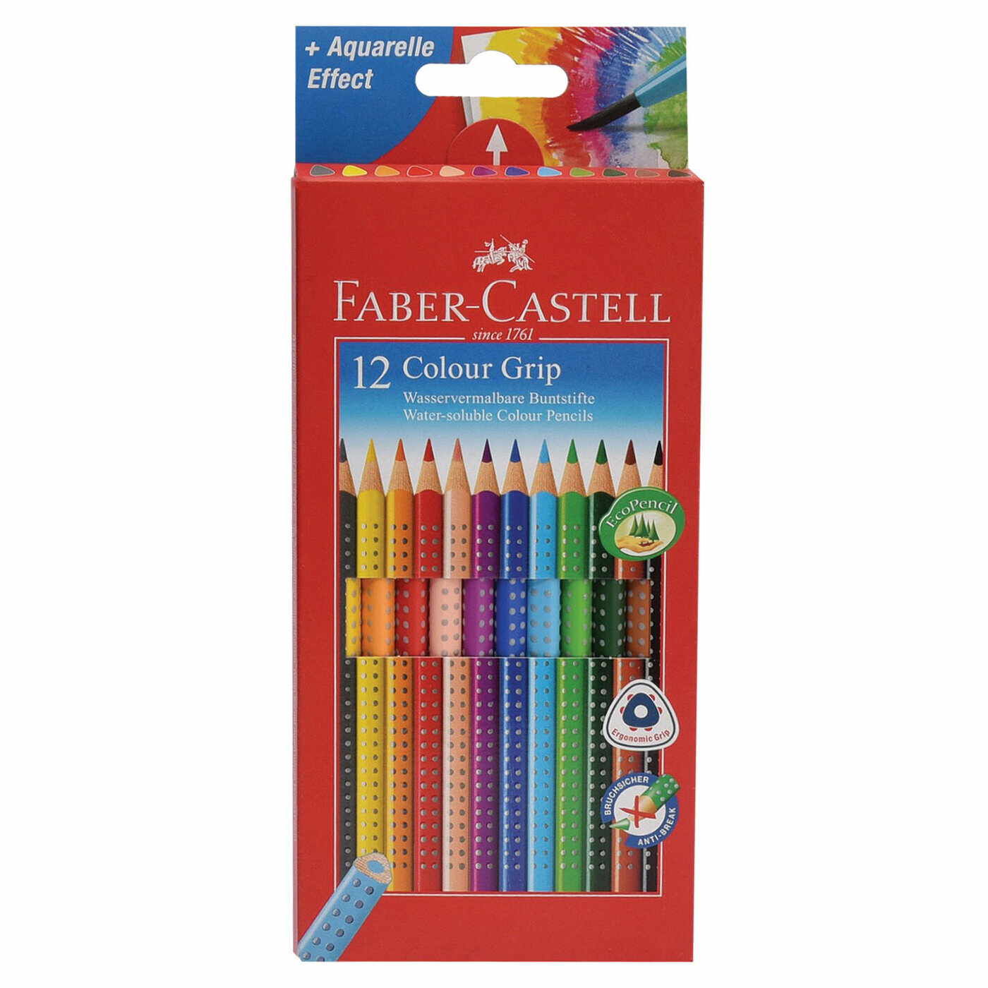 Карандаши цветные FABER-CASTELL "Grip", 12 цветов, трехгранные, 112412