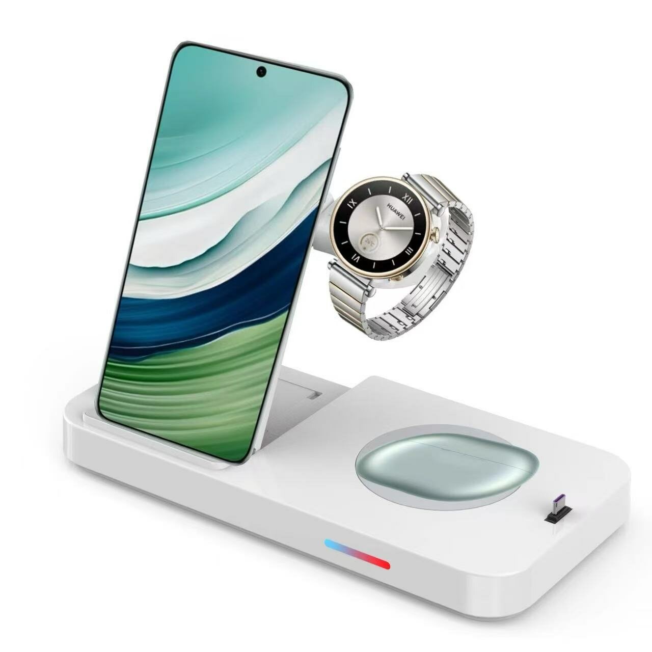 15 Вт, Складная 4-в-1 беспроводная зарядная станция для телефона, наушников и часов Huawei