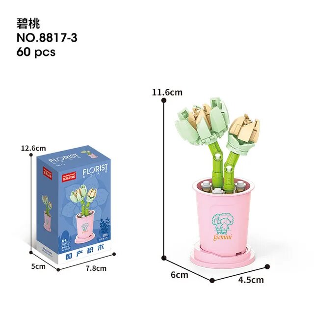 Детский мини-конструктор с цветами, набор строительных блоков для девочек, модель 3D, Детские кубики, развивающие игрушки, игры, детский букет