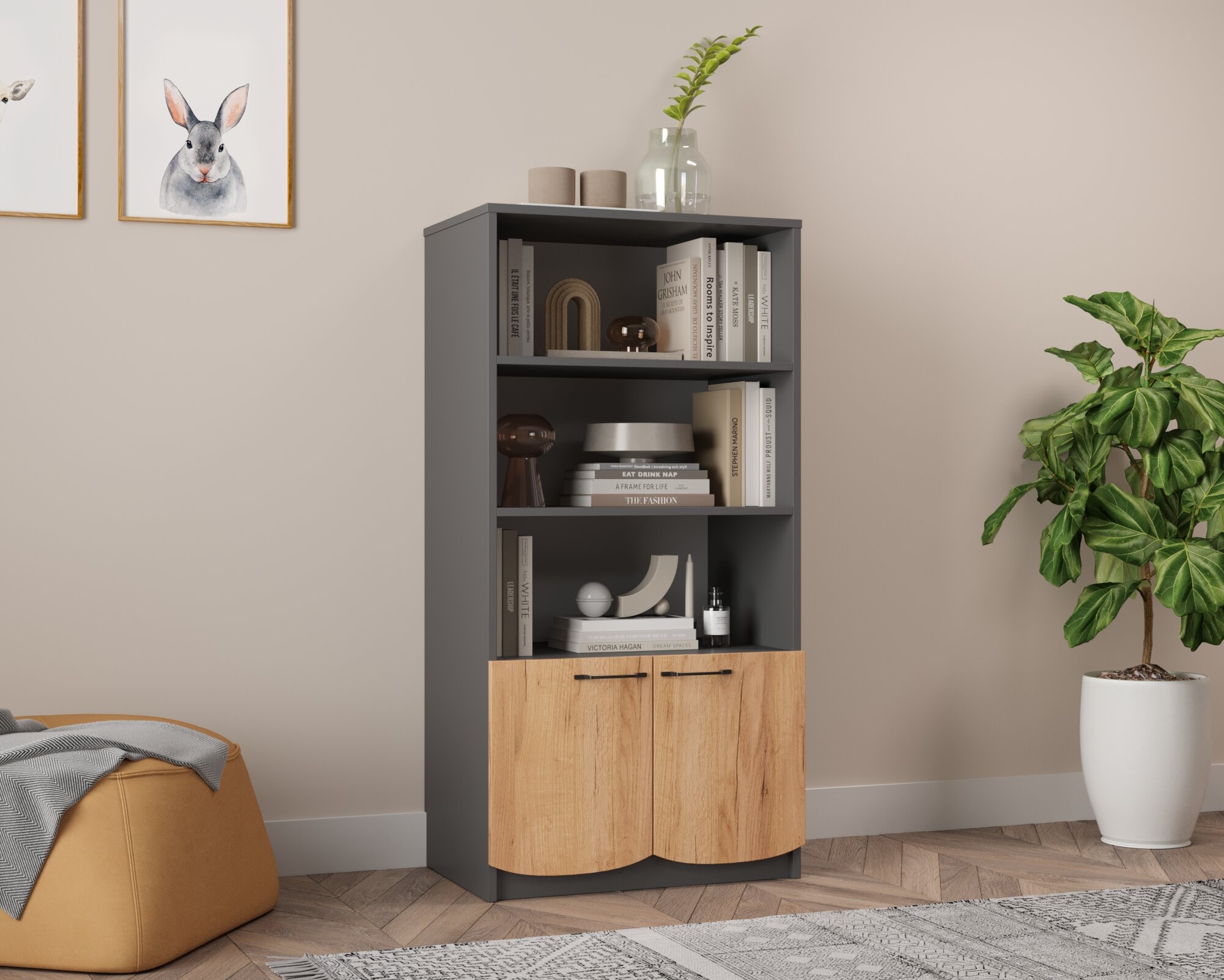 Стеллаж "Амели" 60*120*40, 4 полки, серый графит/дуб крафт, ЛДСП
