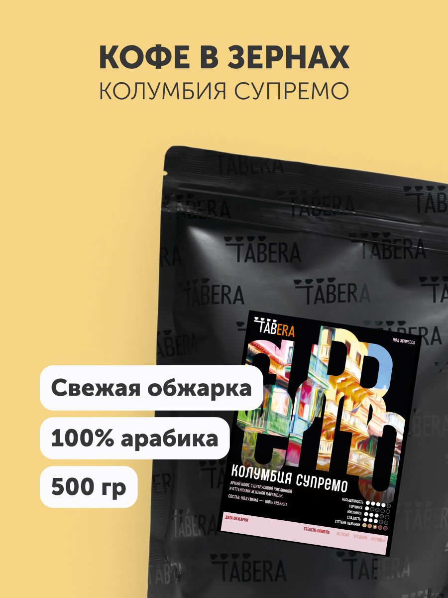 Свежеобжаренный кофе в зернах Табера Колумбия Супремо, 500 г
