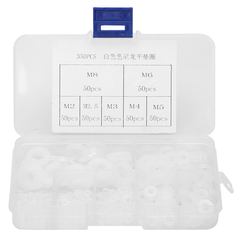 350 штук белая нейлоновая пластиковая шайба с плоским уплотнительным кольцом комплект M2 M2.5 M3 M4 M5 M6 M8