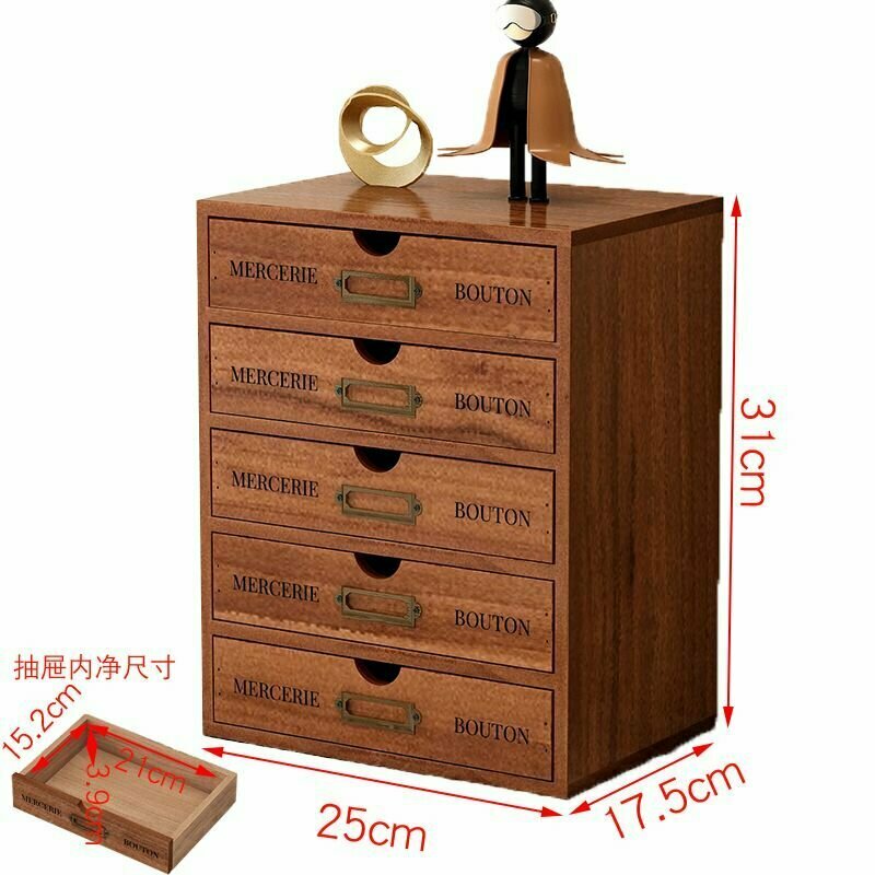 Винтажный сундук с 5 ящиками, деревянный настольный органайзер