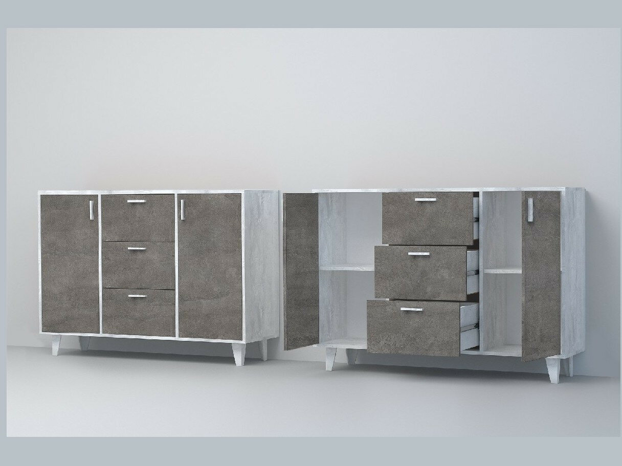 Комод К-2 НГ, в скандинавском стиле, Камень темный/Бетон Светлый