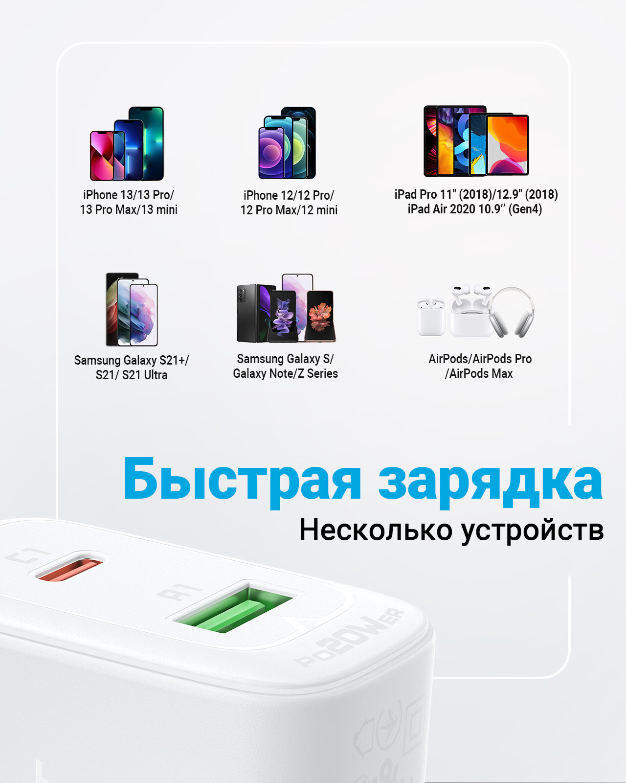ACEFAST Сетевое зарядное устройство A25 PD20W USB-C+USB-A