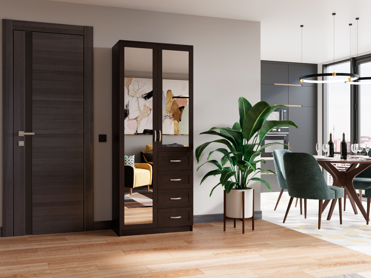 Шкаф распашной Стелла-8 Венге для одежды с зеркалом двухдверный 90*240*70