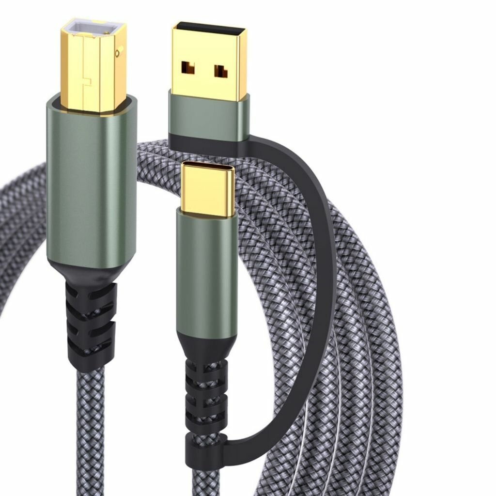 Кабель для передачи данных от USB к принтеру typec 2-в-1-1 м-серый