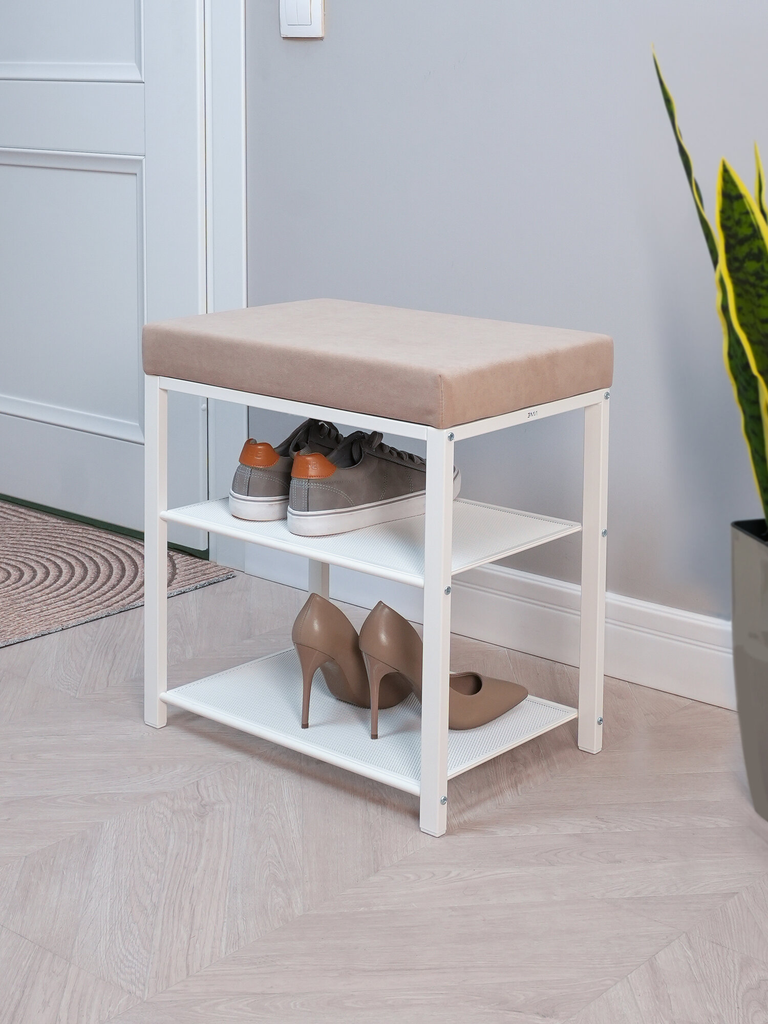 Обувница в прихожую ЗМИ Торонто 13С, узкая банкетка с мягким сиденьем, металлическая, в стиле лофт