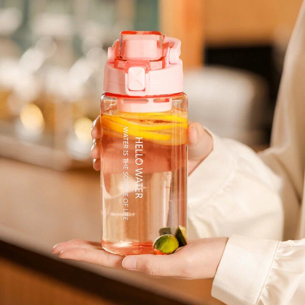 Бутылка для воды, спортивная бутылка, 600 мл, розовая с замком