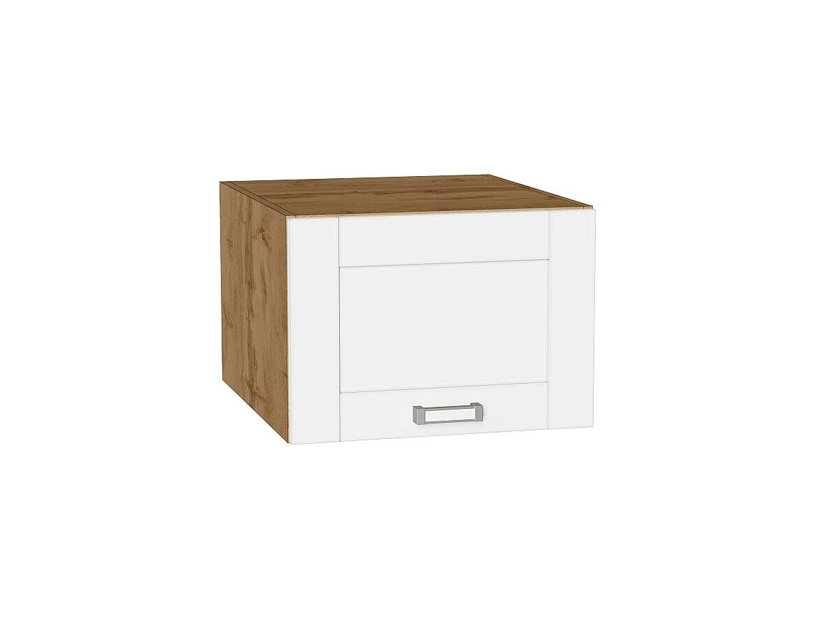 Шкаф верхний горизонтальный глубокий Лофт, цвет фасада White Silk, цвет каркаса Дуб Вотан, 358*500*576 мм