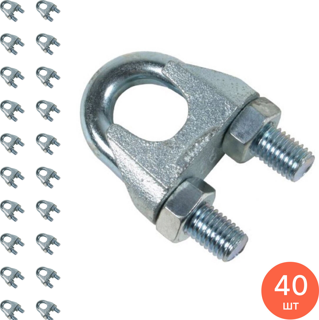 Зажим для троса Tech-KREP / Тех Креп оцинкованный, из стали, DIN 741, диаметр 6мм / оснастка (комплект из 40 шт)