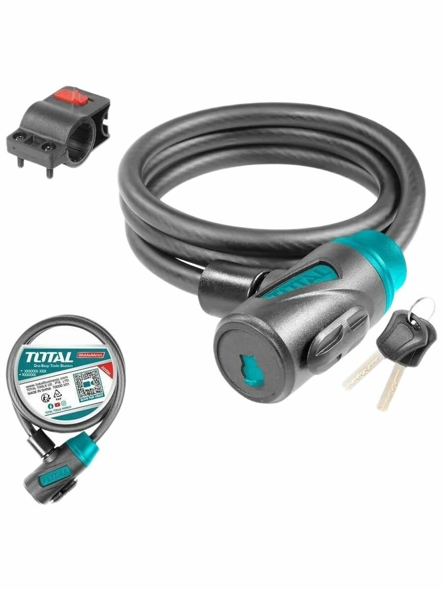 Замок велосипедный TOTAL TBK11210, складной, длина 100 см, ключевой замок, черный