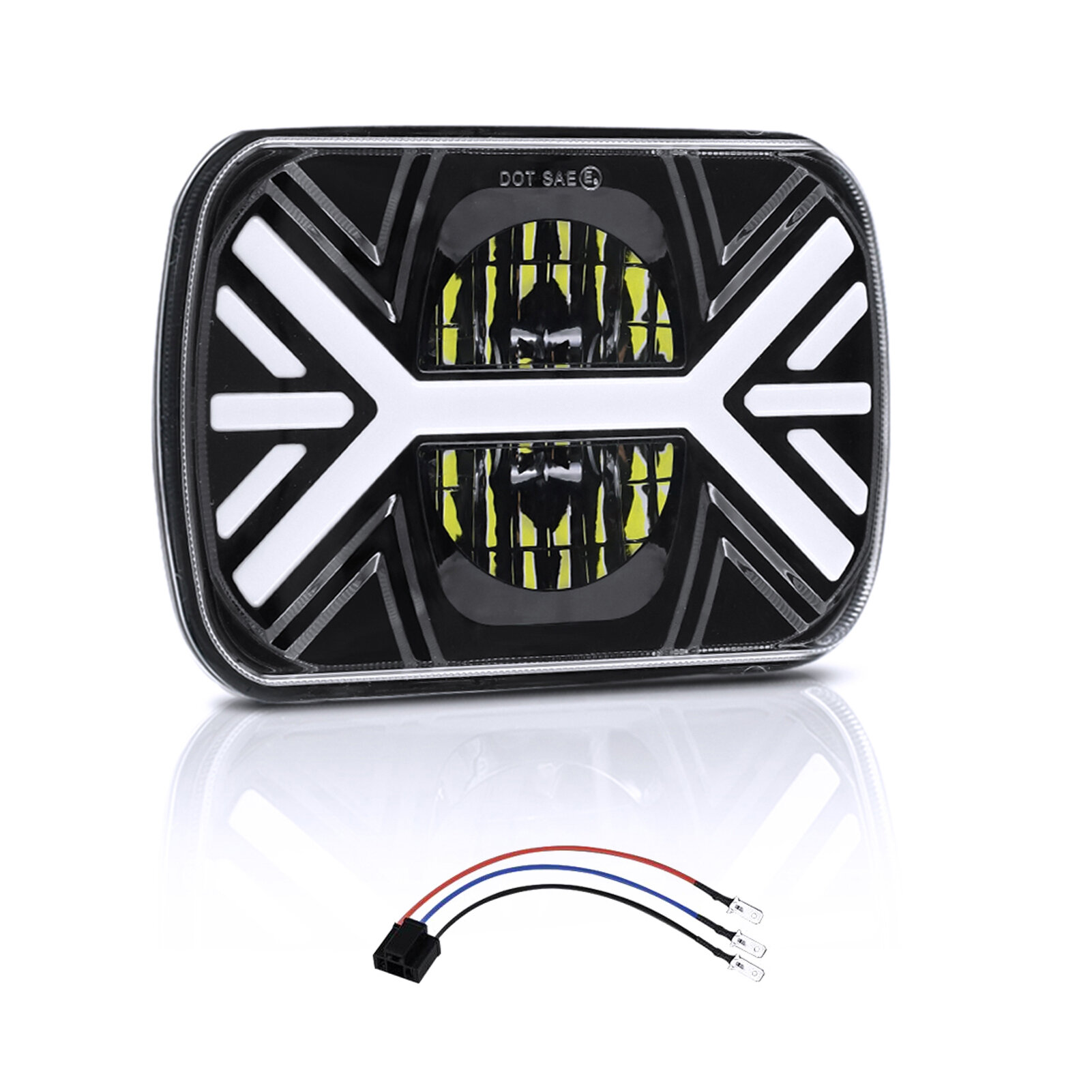 1 Упаковка 7-дюймовых Автомобильных Светодиодных Фар 5x7, 7x6 дюймов, Фара с Белым Дальним/Ближним Светом DRL, Янтарный Сигнал Поворота, Замена для Jeep Wrangler Chevrolet Ford Chevy GMC и т. Д