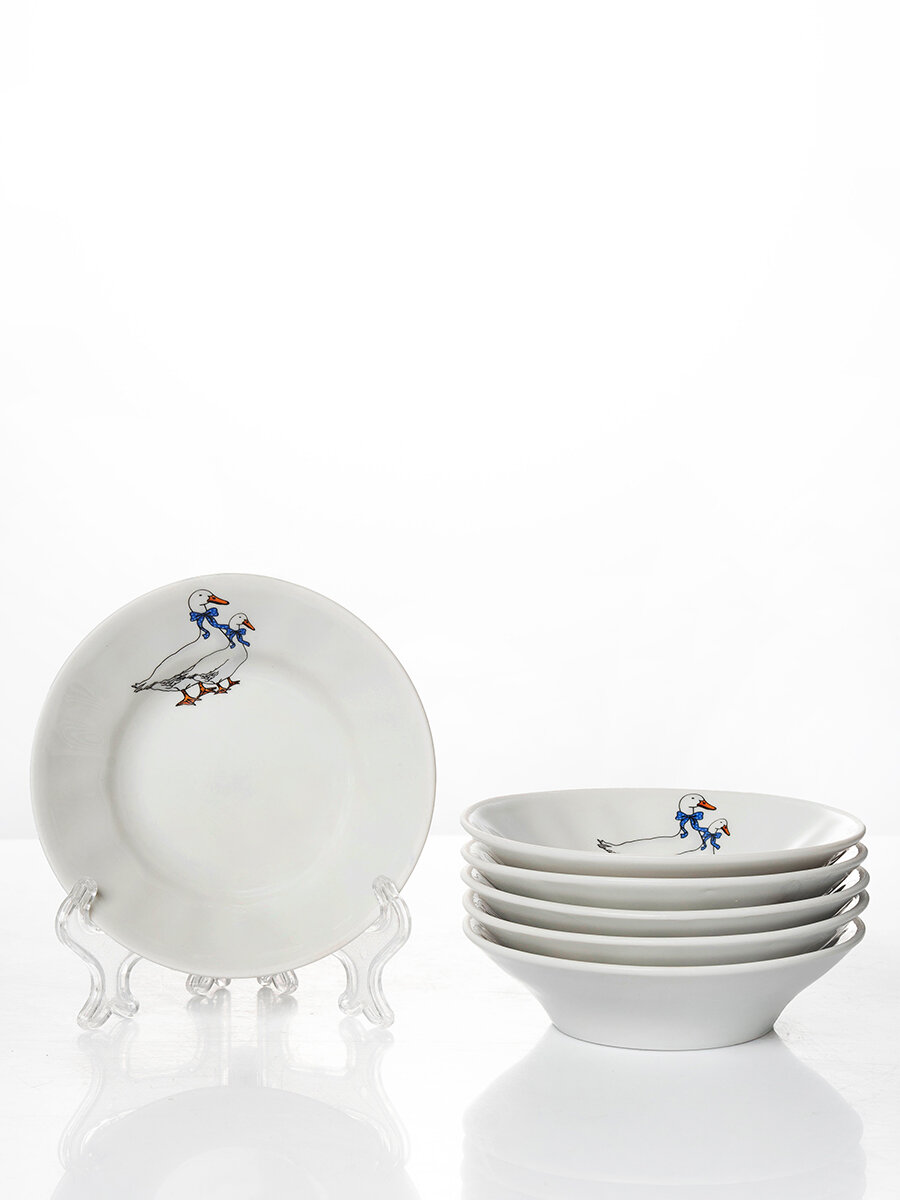 Набор фарфоровых блюдец для варенья Добрушский фарфоровый завод 110 мм. "Гуси" 6 шт.