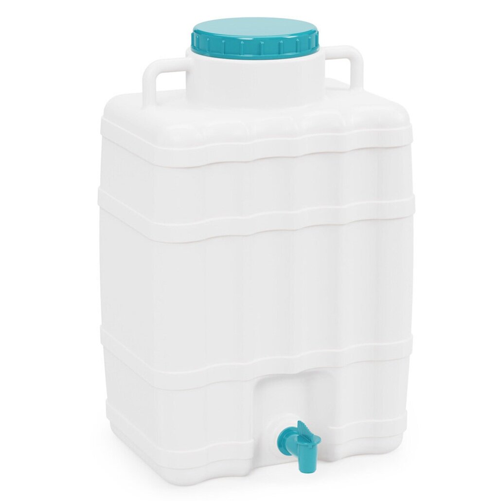Канистра-умывальник 20л из пластика, белый с голубой крышкой, ручки для переноски