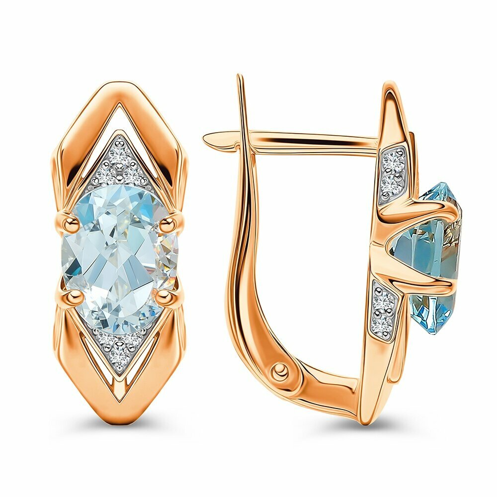 Серьги, красное золото, 585 проба, родирование, фианит, топаз