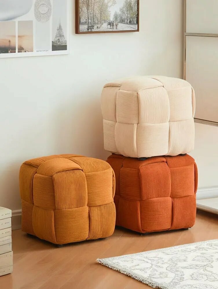 Табурет 1856602350, деревянный, вельветовая обивка, бескаркасный, оранжевый, 28х28х28 см