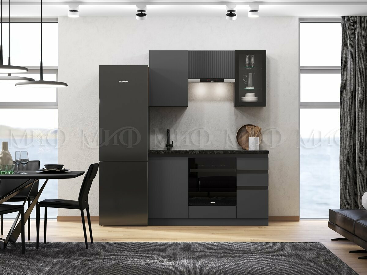 Кухня со столешницей Миф Техно-6 1,5м Графит/ Графит Софт NEW/ Кастилло, 1500х600 h2224mm