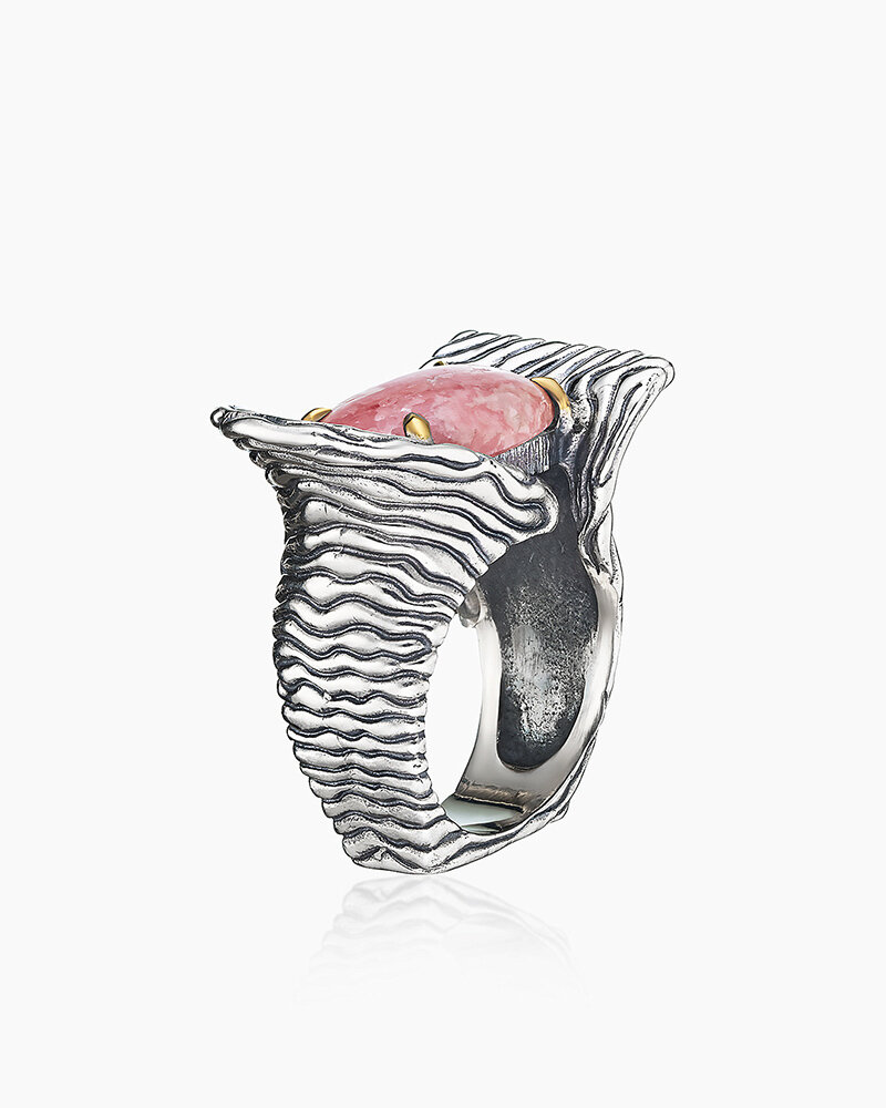 Кольцо, серебро, 925 проба, чернение, родохрозит