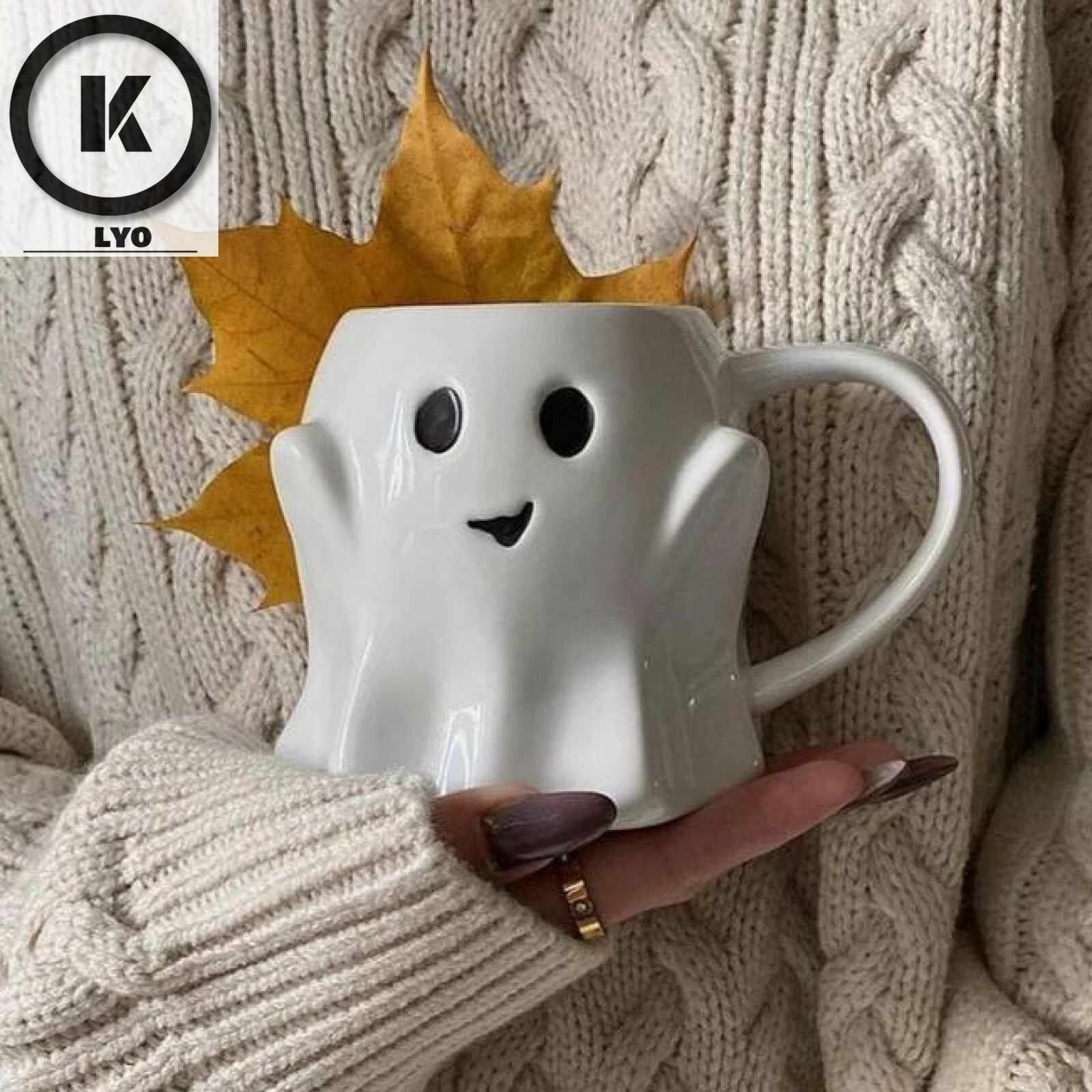 Кружка "Привидение", керамика, глазурованное покрытие, белая с чёрным, 10см, 303 г